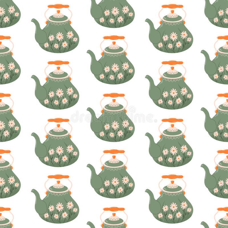 Vintage Tea Porcelain Seamless Pattern in Flat Style. Background with ...