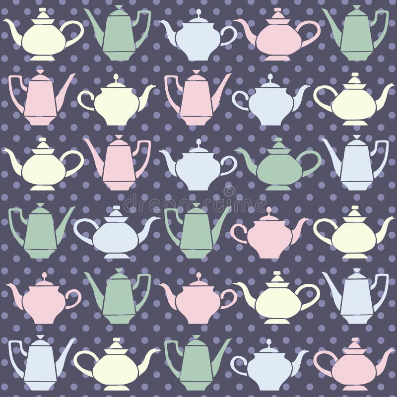 Vintage Tea Pots, Vector Seamless Pattern Stock Vector - Illustration ...