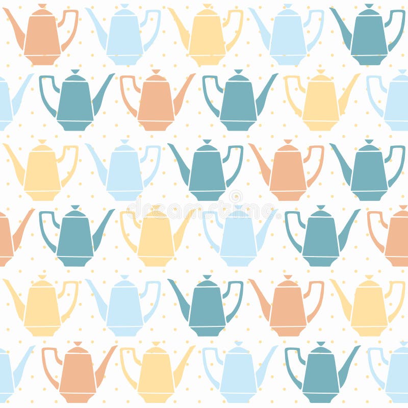 Vintage Tea Pots, Vector Seamless Pattern Stock Vector - Illustration ...