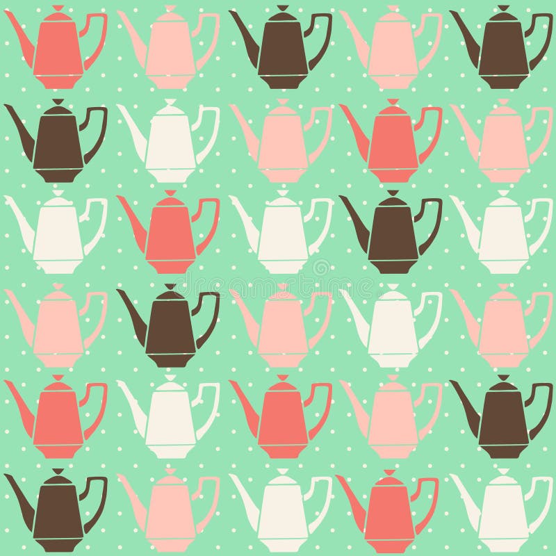 Vintage Tea Pots, Vector Seamless Pattern Stock Vector - Illustration ...