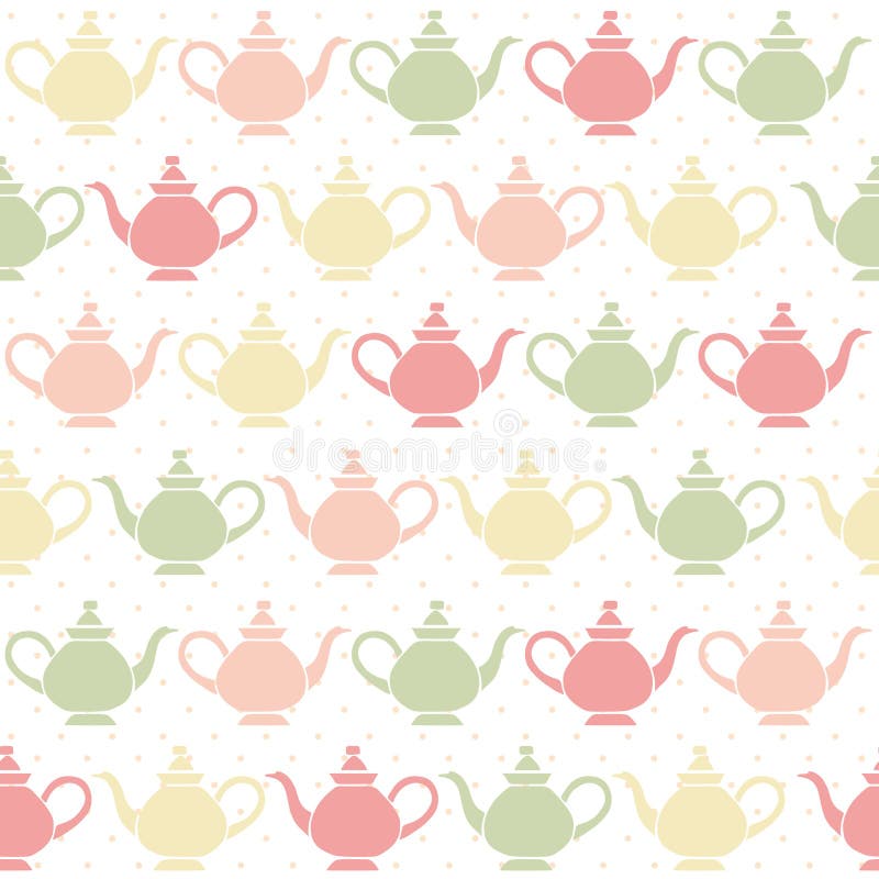 Vintage Tea Pots, Vector Seamless Pattern Stock Vector - Illustration ...