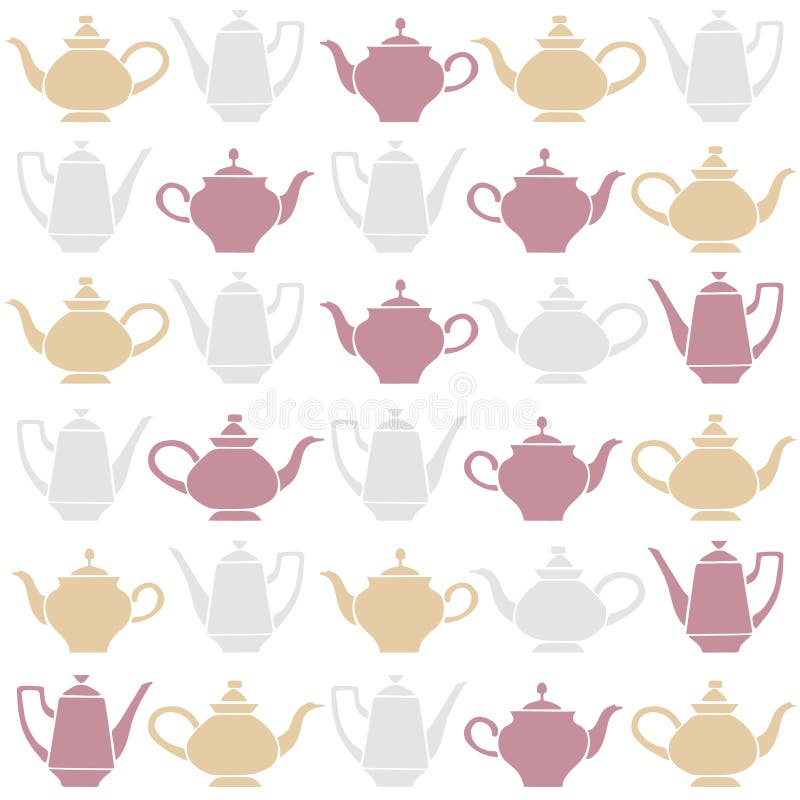 Vintage Tea Pots, Vector Seamless Pattern Stock Vector - Illustration ...