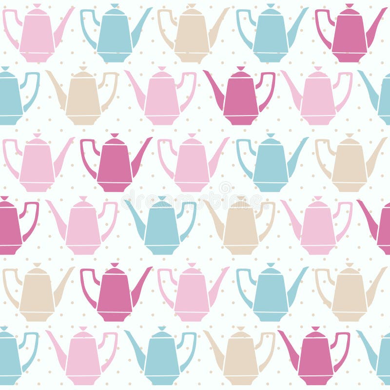 Vintage Tea Pots, Vector Seamless Pattern Stock Vector - Illustration ...