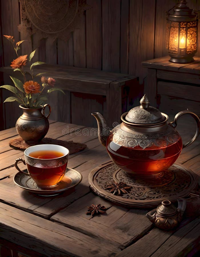 Vintage Tea Set Under Lantern Light, a Scene of Tranquility and ...