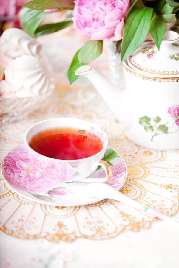 Vintage tea stock image. Image of luxury, afternoon, pink - 33553373