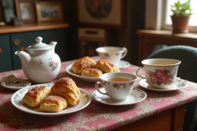 Vintage Tea Time in Enchanting Atmosphere Stock Illustration ...