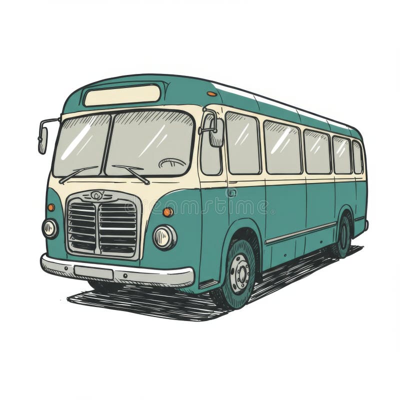 Vintage Teal and Cream Bus Illustration Stock Illustration ...