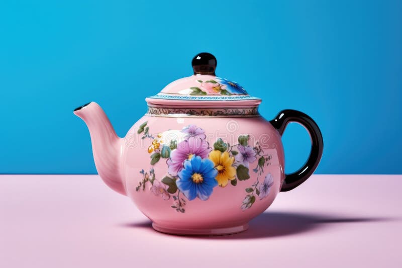 Vintage Teapot with Floral Pattern Against Pastel Backdrop Stock ...