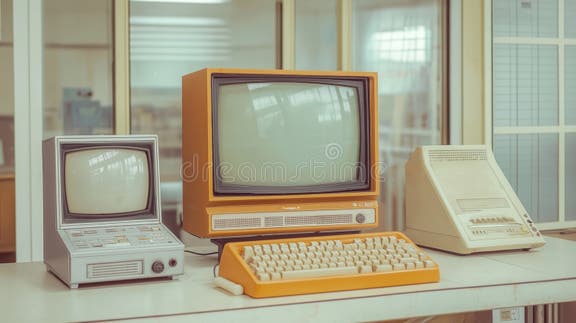 Vintage Tech Display Shows Retro Computer Setup with Old Monitors ...