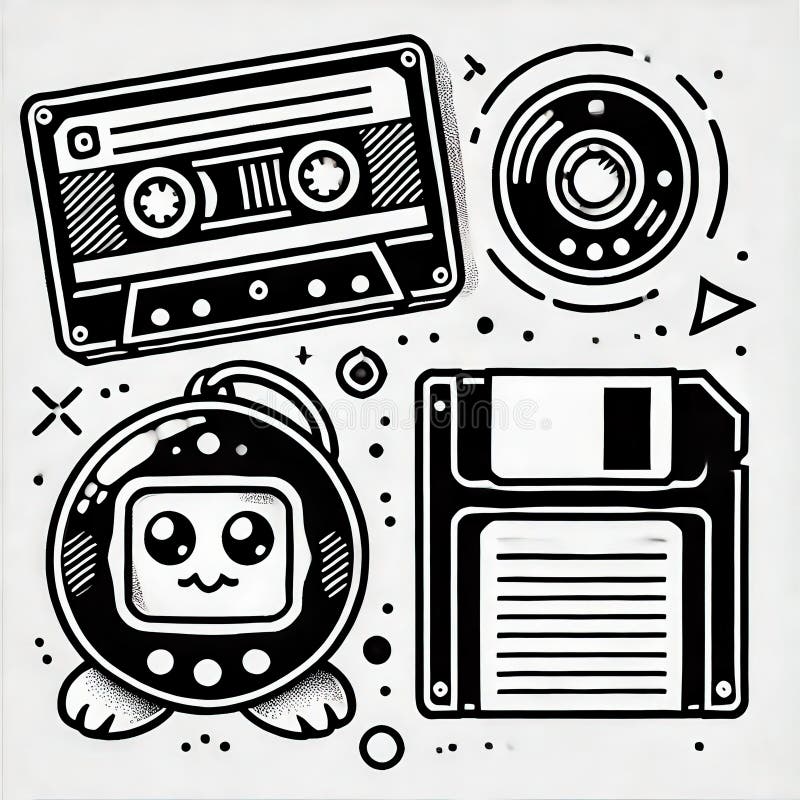 Vintage Tech Illustration: Retro Music and Gadgets Stock Illustration ...