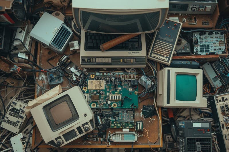 Vintage Tech Overload stock illustration. Illustration of gadget ...