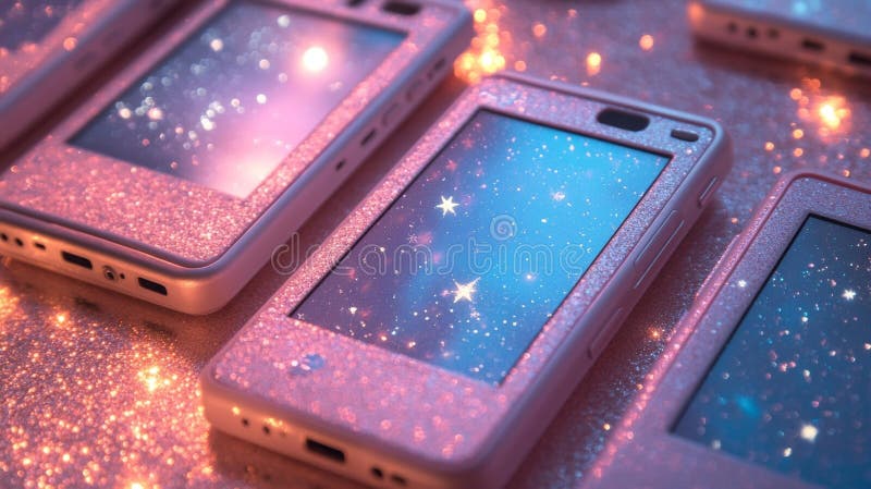 Vintage Tech and Starlit Background in Pink and Blue Stock Illustration ...