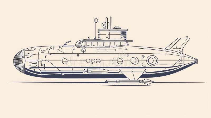 Vintage Technical Drawing of a Classic Submarine Stock Illustration ...