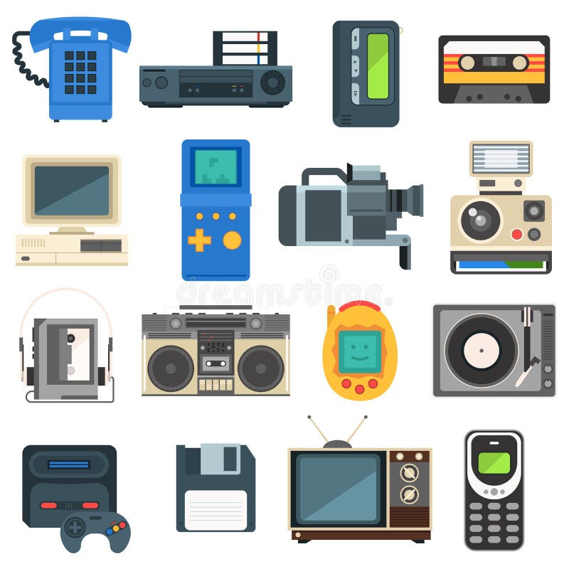 Vintage Technologies Camera Phone Retro Audio Icon Vector Set. Stock ...