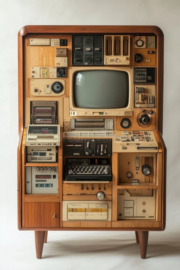Vintage Technology Display with Retro Television Set and Integrated ...