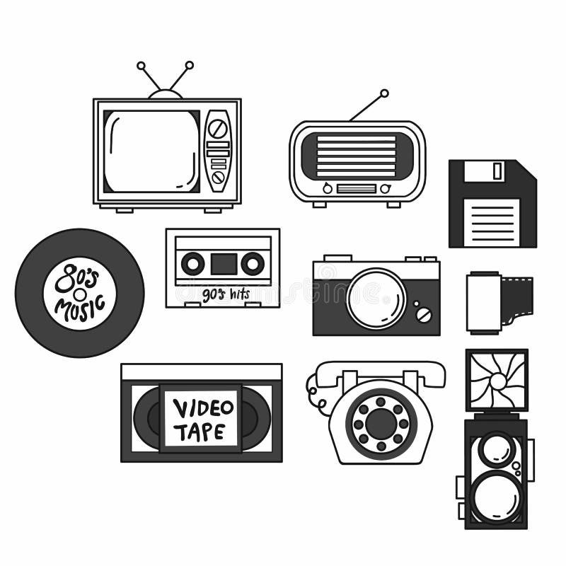 Vintage Technology Object Set Flat Design Illustration Stock Vector ...