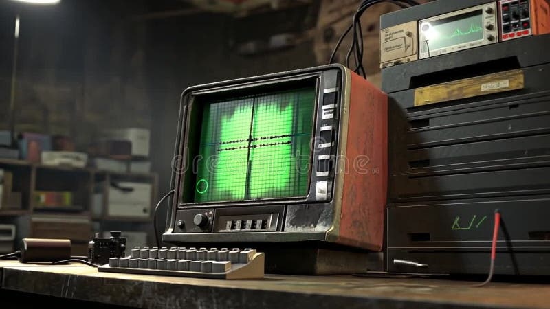Vintage Technology Setup Featuring a Retro Computer Screen with ...