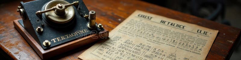 Vintage Telegraph Machine with Antique Paper Document on Wooden Table ...