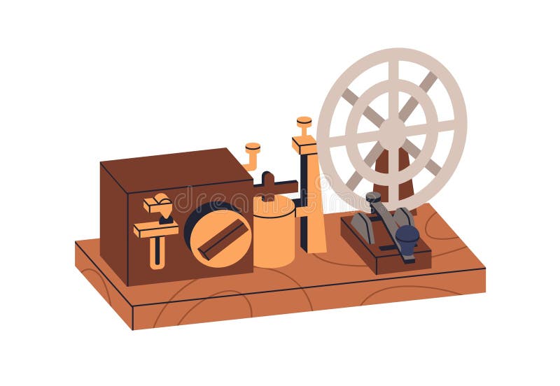 Vintage Telegraph Machine 19th Century Morse Code Device Old Wooden Apparatus With Keys Wheel