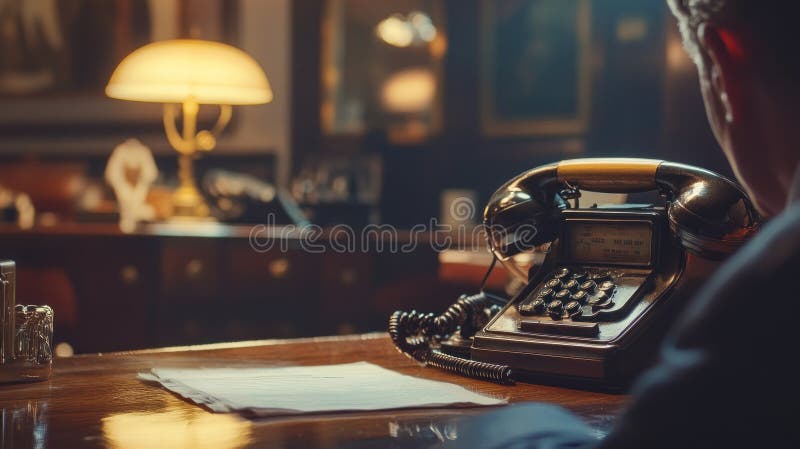 Vintage Telephone Call in Antique Office Stock Illustration ...