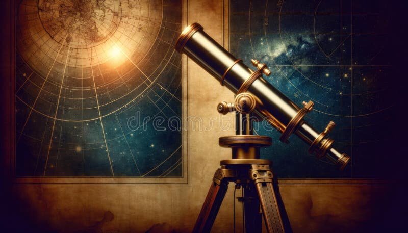 Vintage Telescope with Antique Map Background, AI Generated Stock ...