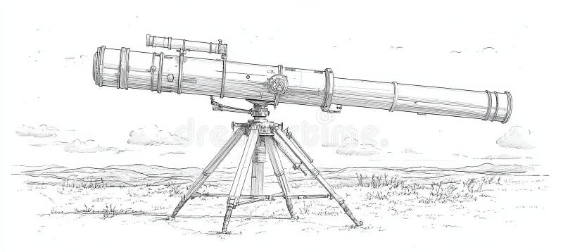 Vintage Telescope for Exploration and Discovery, Detailed Drawing on ...