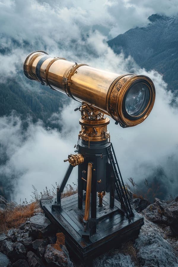 A Vintage Telescope Set Against a Stunning Mountainous Landscape with ...