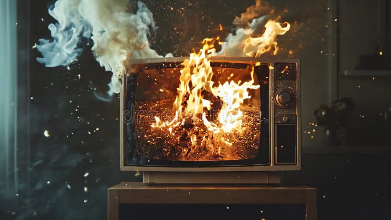 Vintage Television Catches Fire and Explodes while Surrounded by Dust ...
