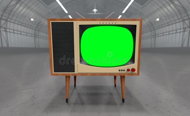 Vintage Television with Chroma Green Screen Resting in the Middle of an ...