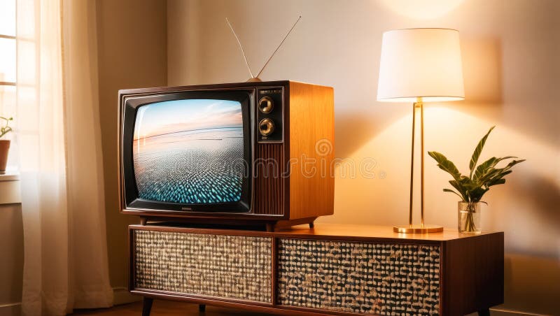 Vintage Television in Cozy Living Room Setting Stock Photo - Image of ...
