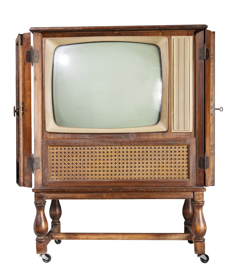 Vintage Television with Cut Out Screen on Isolated Background. Stock ...