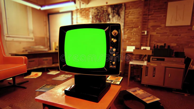 Vintage Television with a Chroma Key Setup in a Retro Room. Stock Video ...