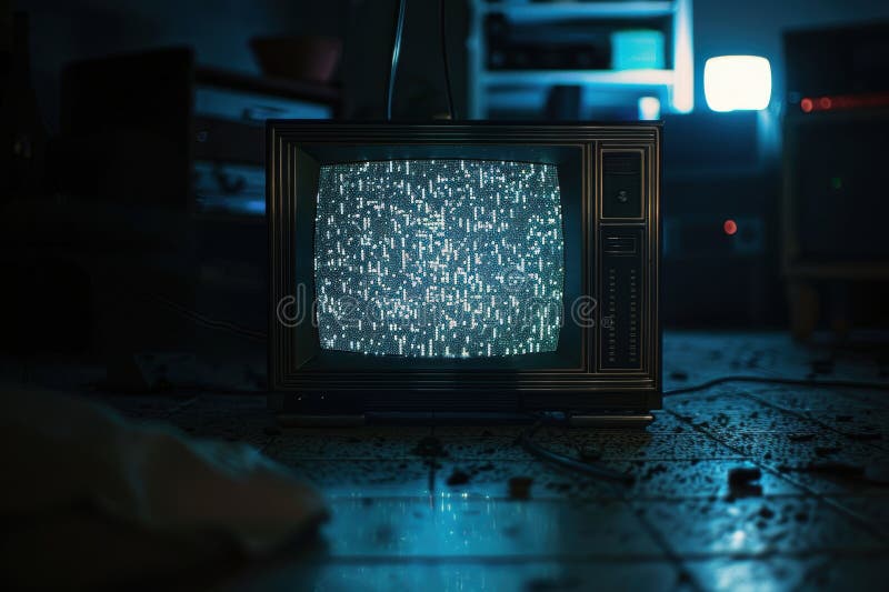Vintage Television Displaying Static Dark Room Realistic Lighting ...