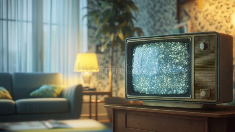Vintage Television Displaying Static in a Living Room Stock ...