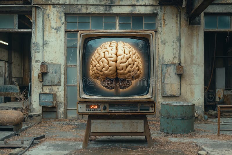 Vintage Television Displays a Brain in a Gritty Industrial Setting ...