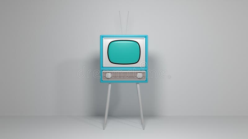 Vintage Television in Front of Grey Wall, 3D Rendering Stock ...