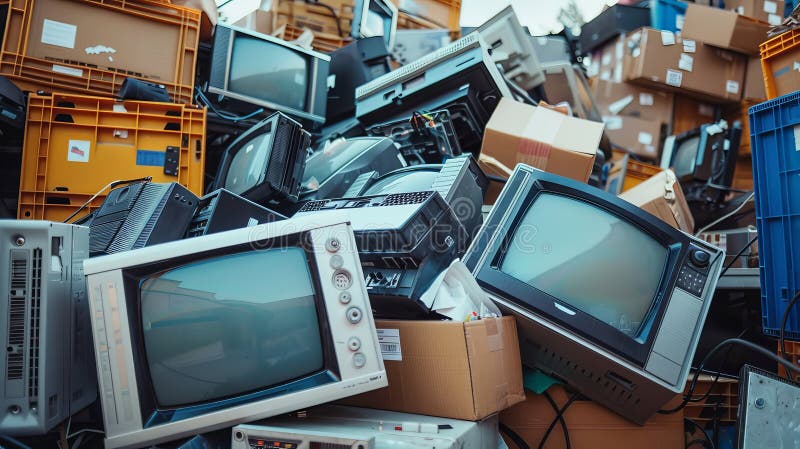 Vintage Television Recycling E Waste Management Concept with Old ...