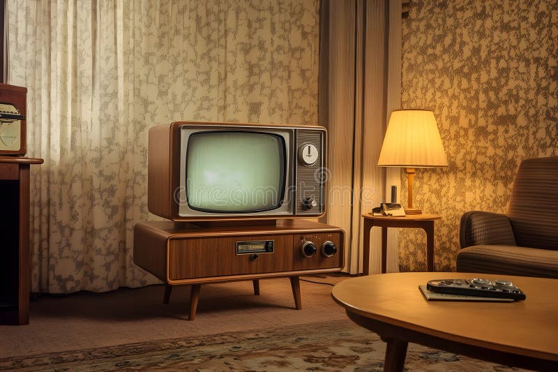 A Vintage Television in a Vintage Room Stock Image - Image of memory ...