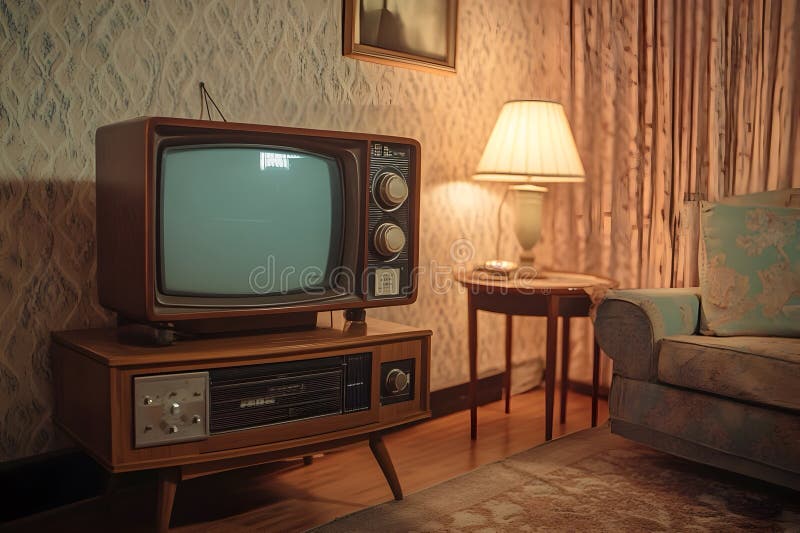 A Vintage Television in a Vintage Room Stock Image - Image of table ...