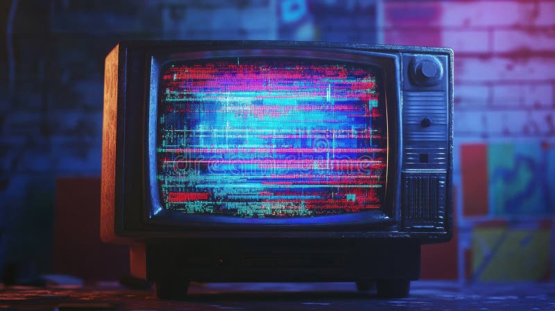 Retro Television Displaying Vibrant Static Noise Colorful Glitch ...