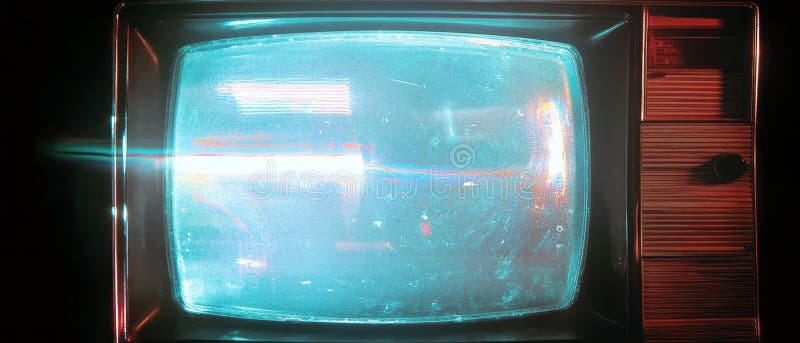 Vintage Television Screen with Reflections and Glare Displaying a Blue ...
