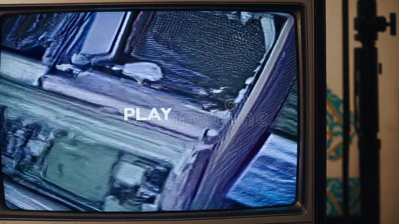 Vintage Television Screen with Static and Play Text, Retro Technology ...