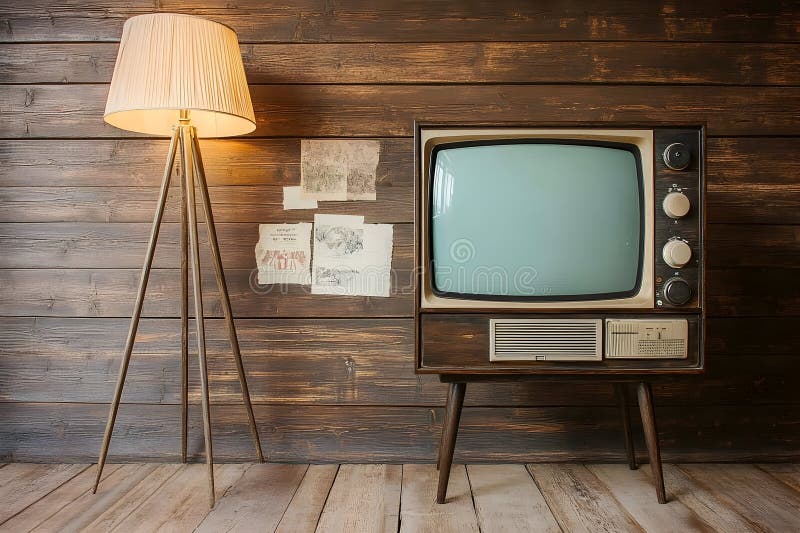 Vintage Television Set in a Rustic Wooden Room with Warm Nostalgic ...