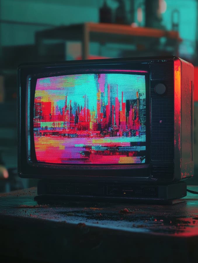 Retro Television Screen Displays Colorful Static Noise and Glitch ...