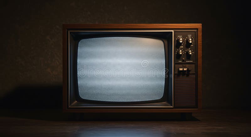 Vintage Television Set with a Wooden Frame Positioned on a Dark Surface ...