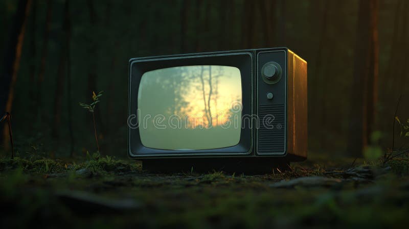 A Vintage Television Sits in the Middle of a Forest Its Screen ...
