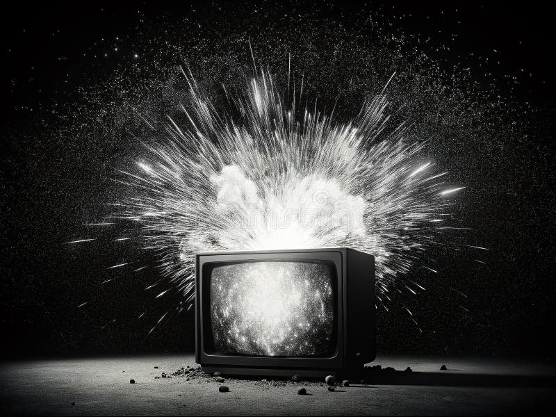 Vintage Television Static Explosion a Panoramic Black and White ...