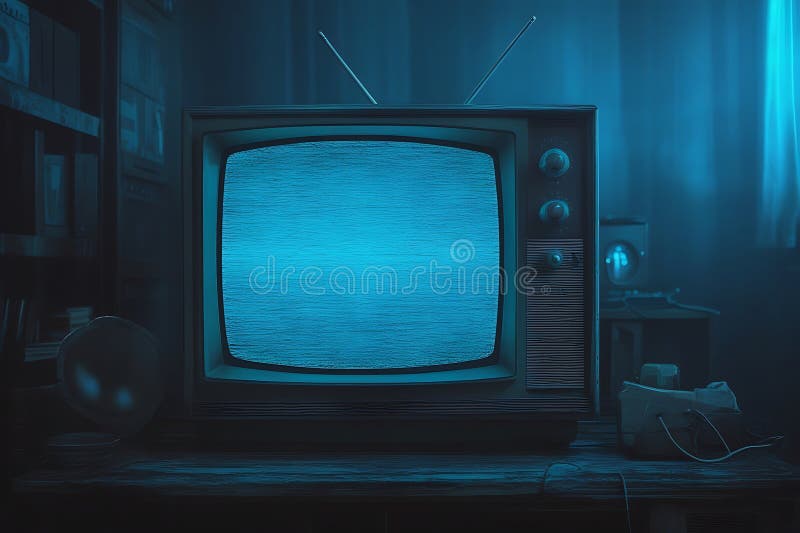 Vintage Television, Static Screen, Blue Glow, Dark Room, Nostalgic ...