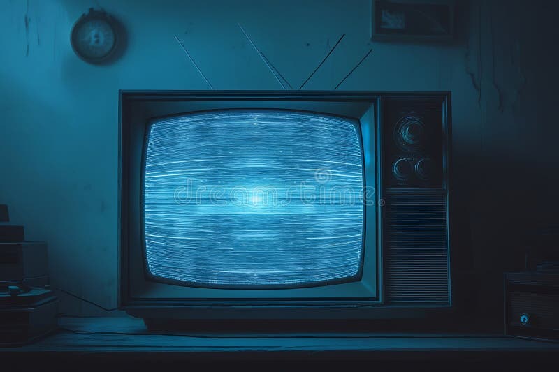 Vintage Television, Static Screen, Blue Glow, Dark Room, Nostalgic ...