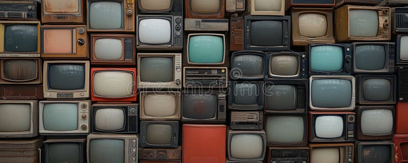 Vintage Television Wall a Stack of Retro TVs in Various Shapes and ...